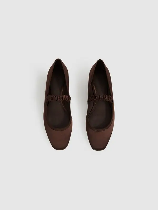 Paige Satin Ballerina Shoes With Ruched Strap