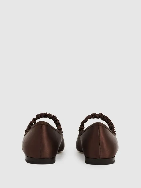 Paige Satin Ballerina Shoes With Ruched Strap