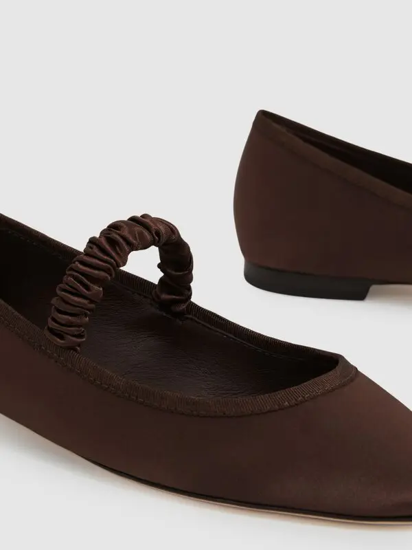 Paige Satin Ballerina Shoes With Ruched Strap