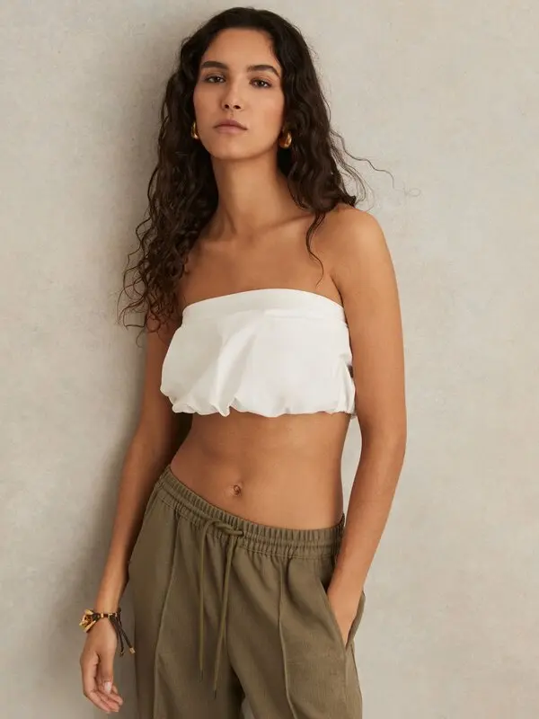 REISS Cotton-blend Bandeau Puffball Top