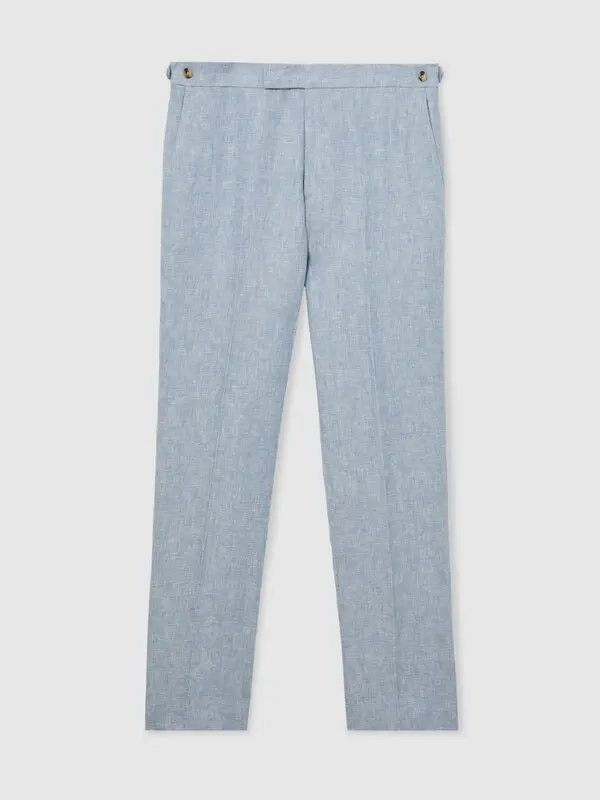 REISS Tailored Fit Linen-twill Suit Trousers - Soft Blue