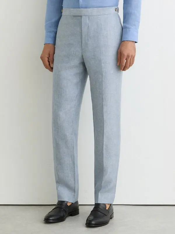 REISS Tailored Fit Linen-twill Suit Trousers - Soft Blue
