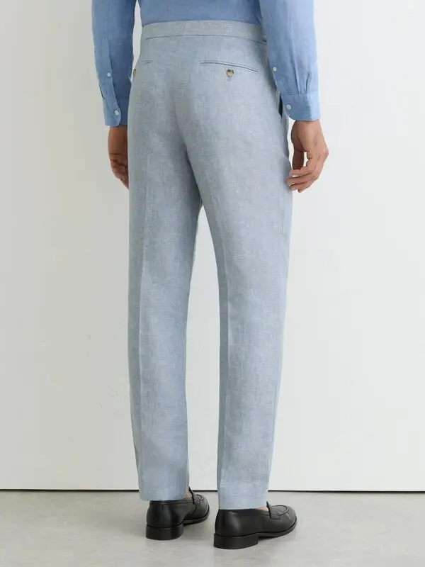 REISS Tailored Fit Linen-twill Suit Trousers - Soft Blue