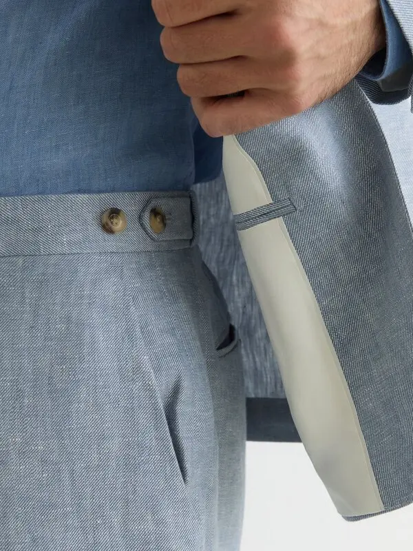 REISS Tailored Fit Linen-twill Suit Trousers - Soft Blue