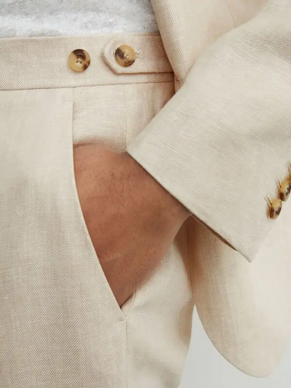 REISS Tailored Fit Linen-twill Classic-fit Suit Trousers - Stone