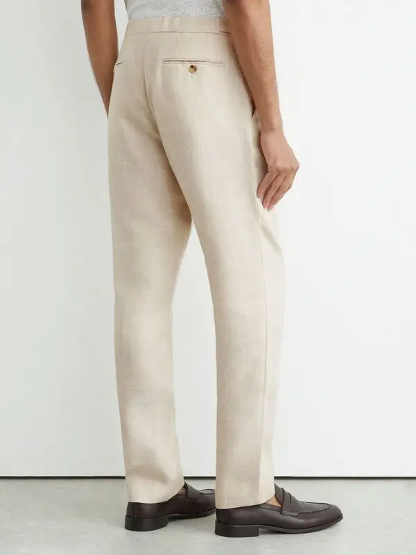 REISS Tailored Fit Linen-twill Classic-fit Suit Trousers - Stone