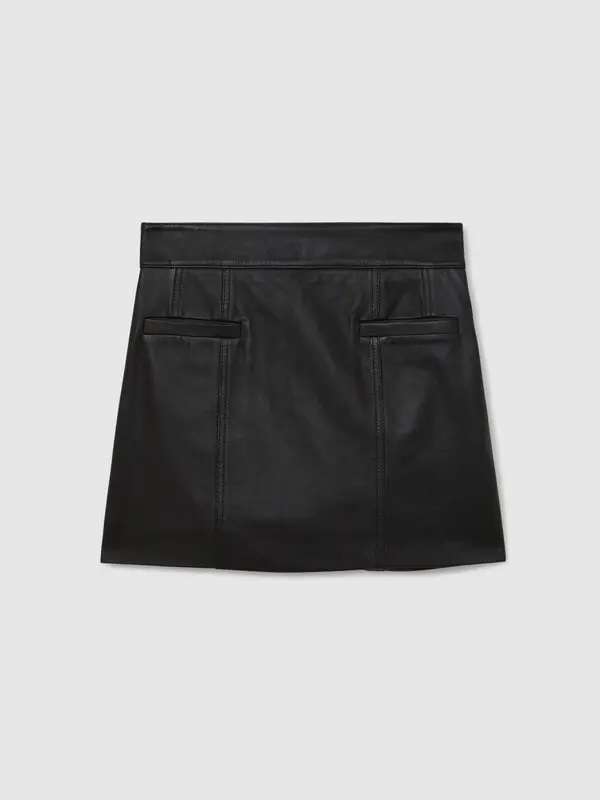 REISS Leather Welt-pocket Mini Skirt - Black
