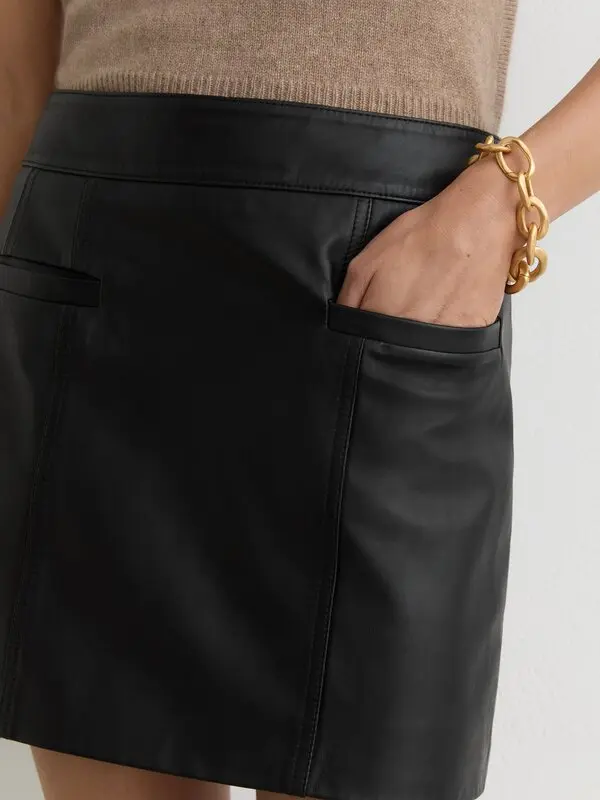 REISS Leather Welt-pocket Mini Skirt