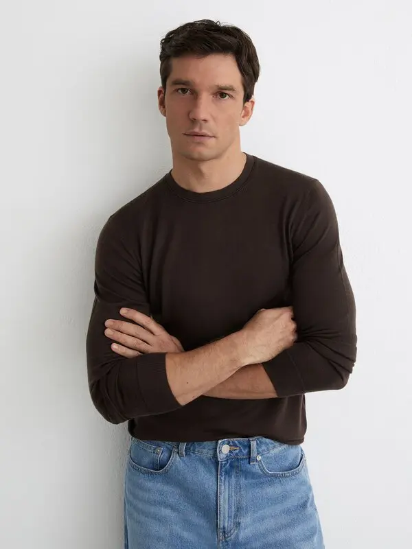 REISS Wool Crew Neck Jumper - Dark Brown