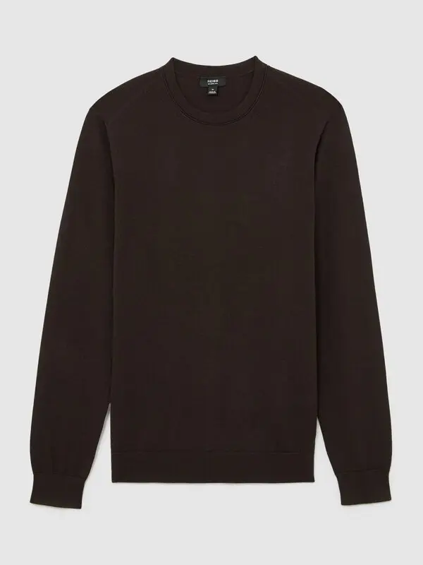 REISS Wool Crew Neck Jumper - Dark Brown