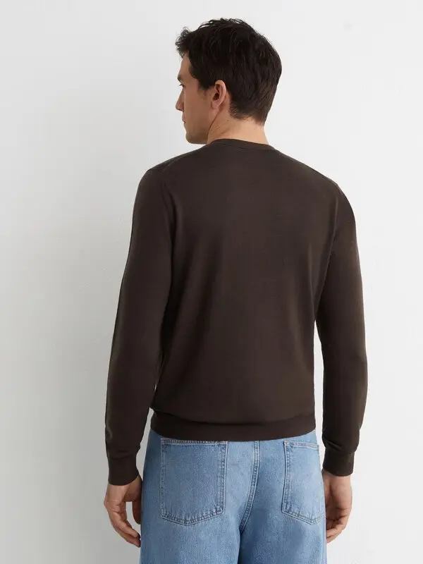 REISS Wool Crew Neck Jumper - Dark Brown