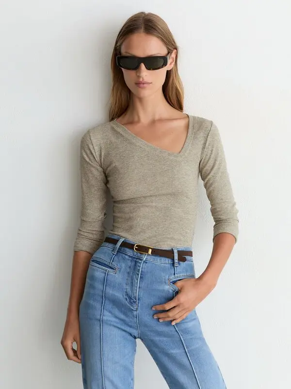REISS Asymmetric Metallic Long-sleeve Top