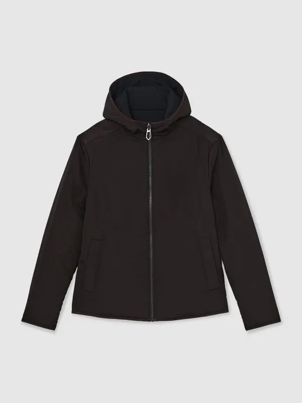 REISS Navy & Brown Reversible Hooded Puffer Jacket