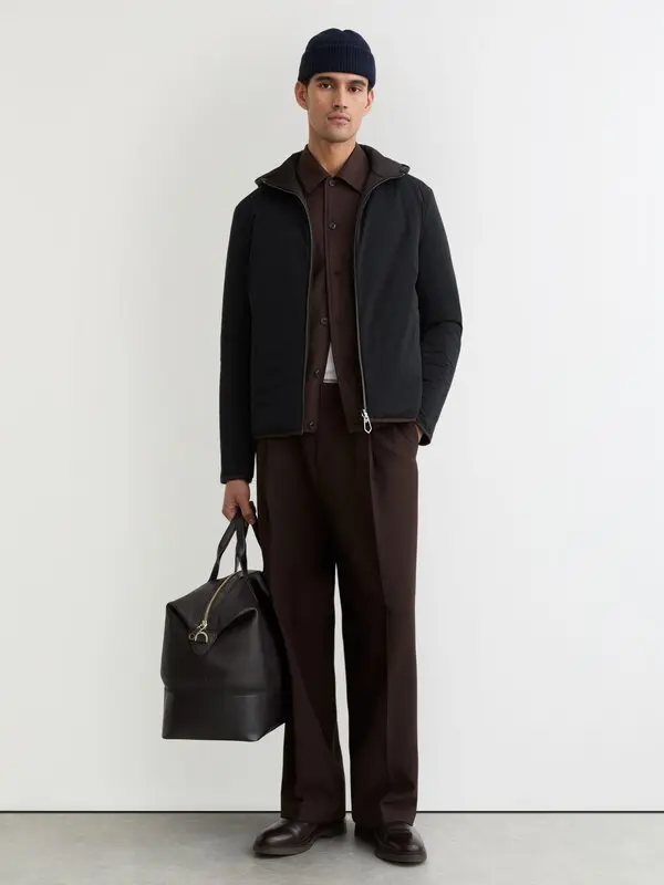 REISS Navy & Brown Reversible Hooded Puffer Jacket