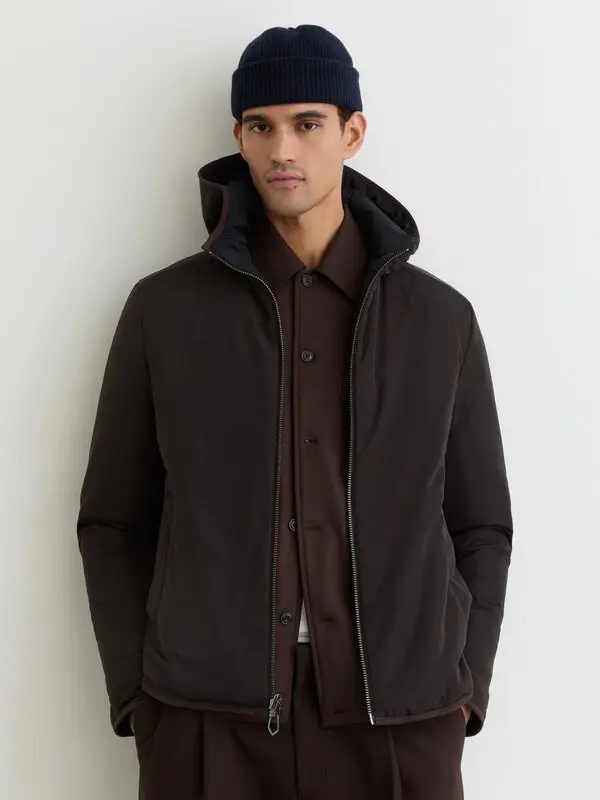 REISS Navy & Brown Reversible Hooded Puffer Jacket