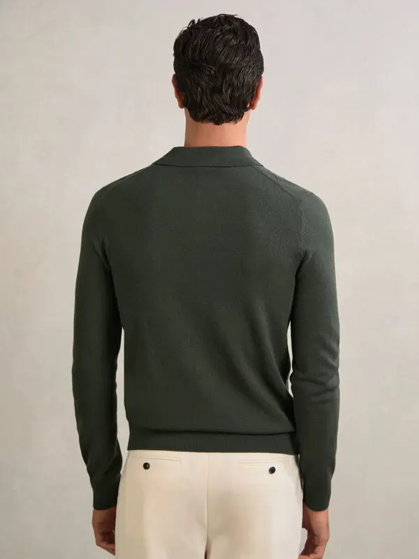 REISS Wool V-stitch Button-through Cardigan - Forest Green