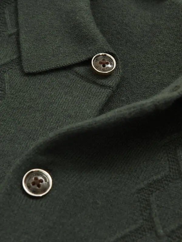 REISS Wool V-stitch Button-through Cardigan - Forest Green