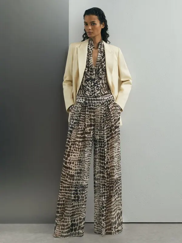 ATELIER Animal Print Wide-leg Trousers