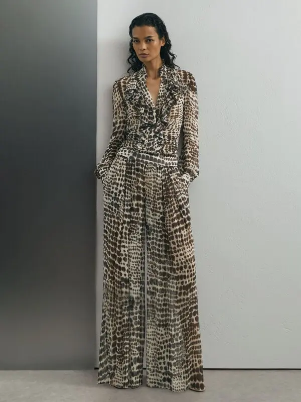 ATELIER Animal Print Wide-leg Trousers