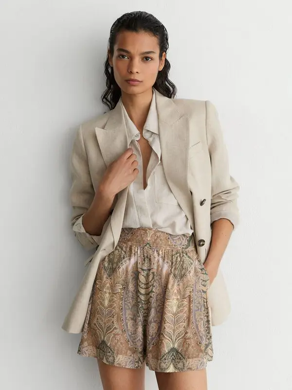 REISS Neutral & Grey Paisley-print Shorts