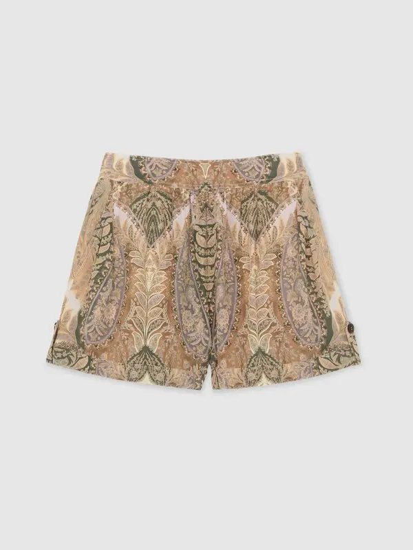 REISS Neutral & Grey Paisley-print Shorts