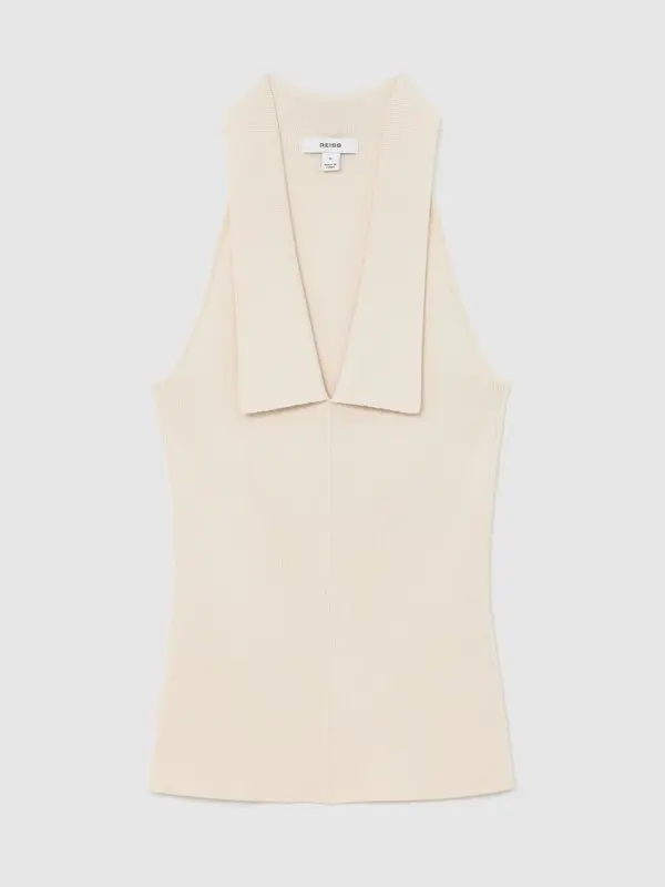 REISS Collared Rib-knit Vest - Ivory
