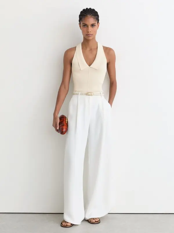 REISS Collared Rib-knit Vest - Ivory
