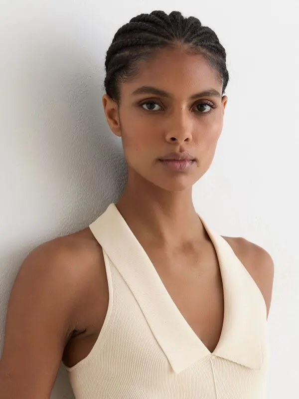 REISS Collared Rib-knit Vest - Ivory