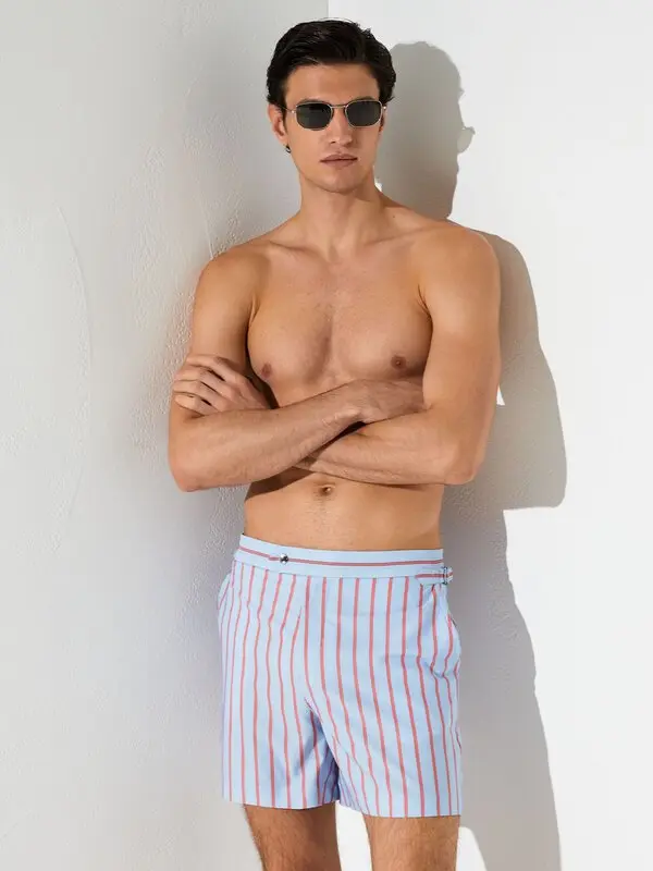 REISS Pinstripe Side-adjuster Swim Shorts - Soft Blue