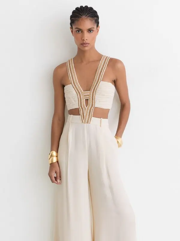 REISS Woven-trim Cut-out Wide Leg Jumpsuit