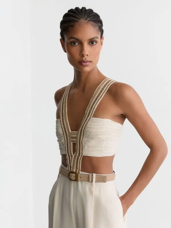 REISS Woven-trim Cut-out Wide Leg Jumpsuit