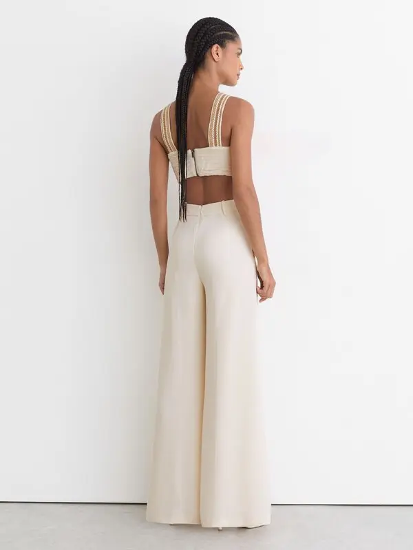 REISS Woven-trim Cut-out Wide Leg Jumpsuit