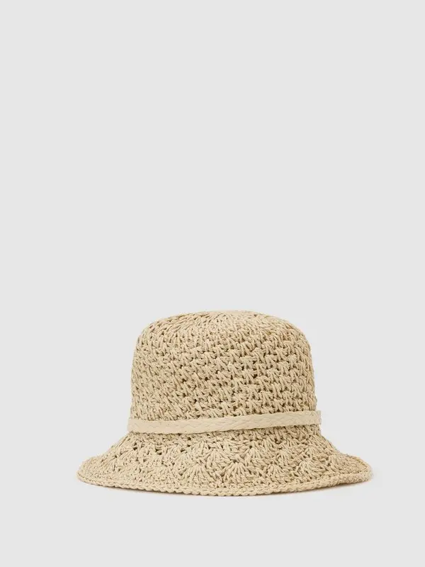 REISS Crochet Raffia-effect Bucket Hat