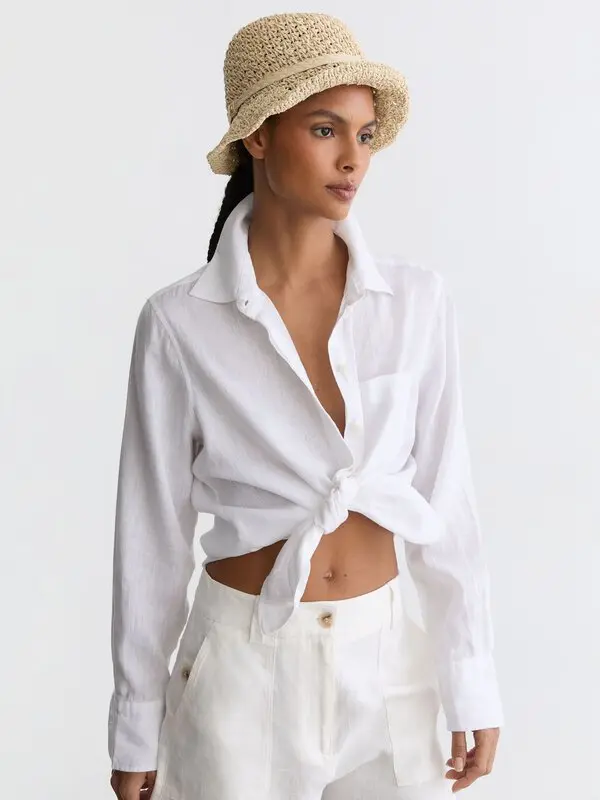 REISS Crochet Raffia-effect Bucket Hat