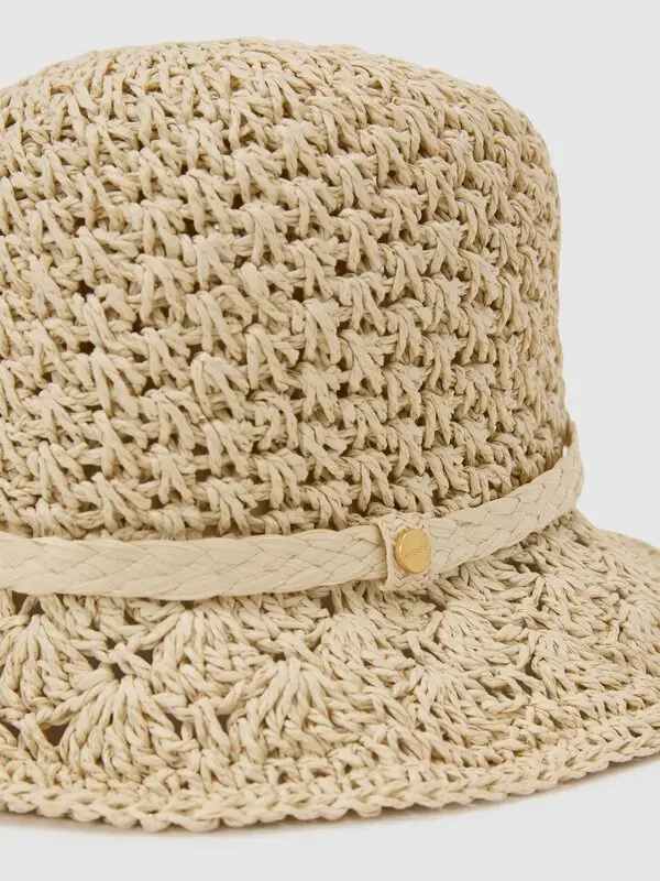 REISS Crochet Raffia-effect Bucket Hat