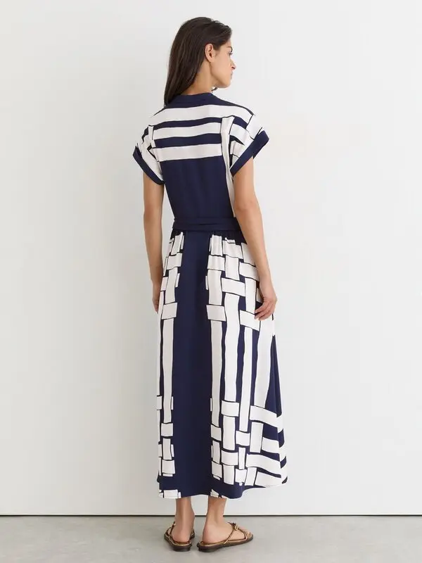 REISS Petite Scarf-print Belted Midi Dress