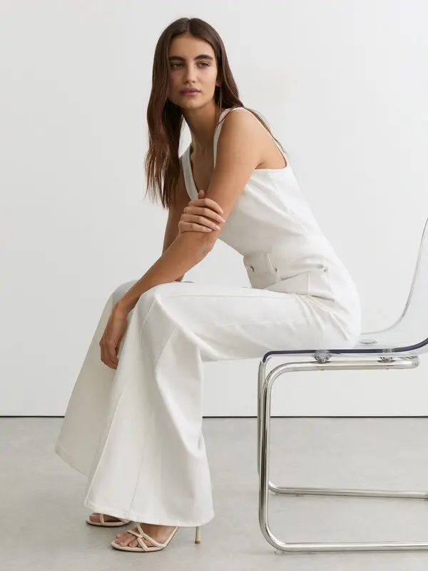 REISS Petite Wide-leg Racer-back Denim Jumpsuit