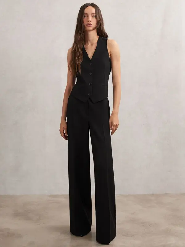 REISS Single-breasted Twill Waistcoat - Black