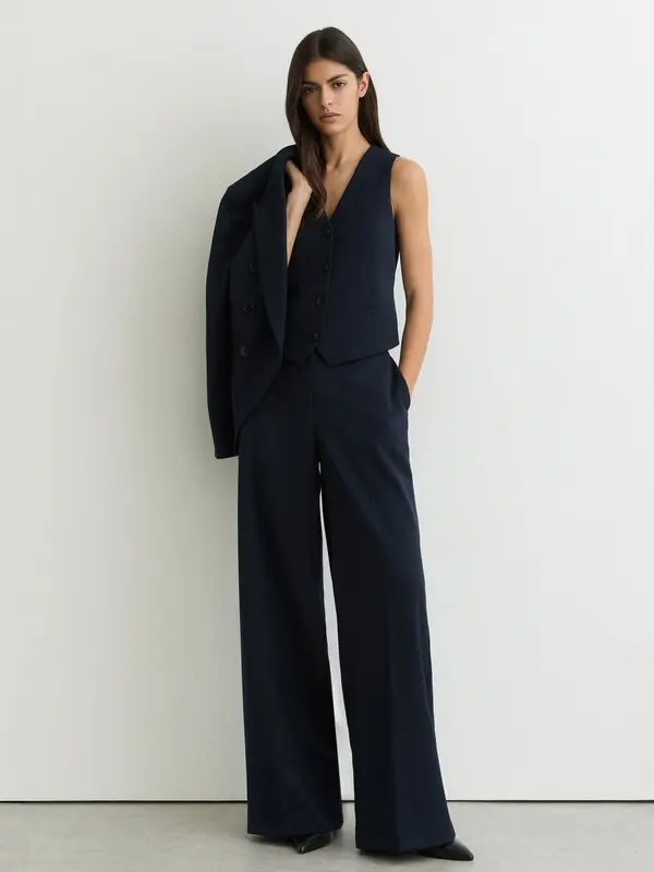 REISS Single-breasted Twill Waistcoat - Navy