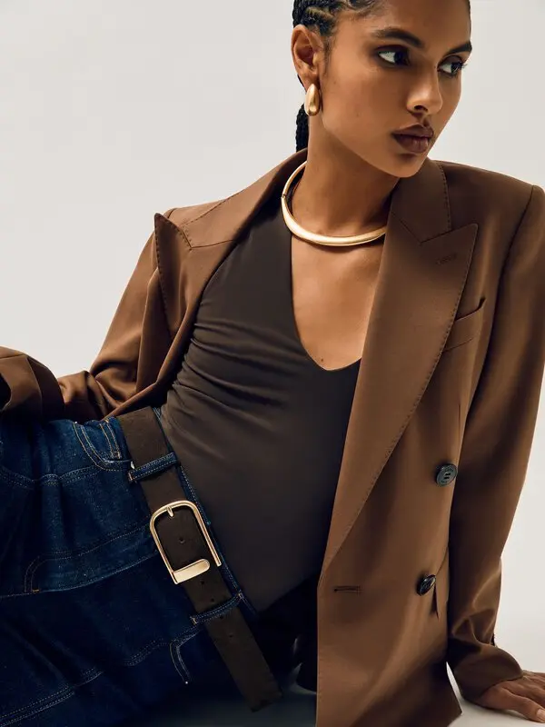 REISS Iyla Leather Belt - Chocolate