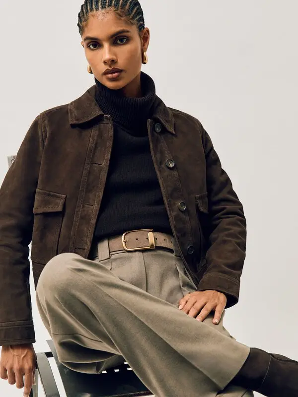 REISS Suede Half Keeper Belt - Grey