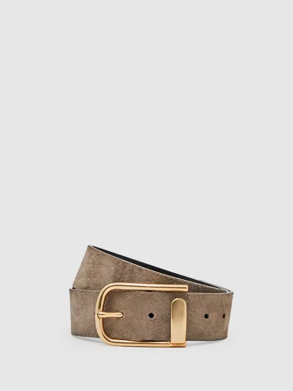 REISS Suede Half Keeper Belt - Grey