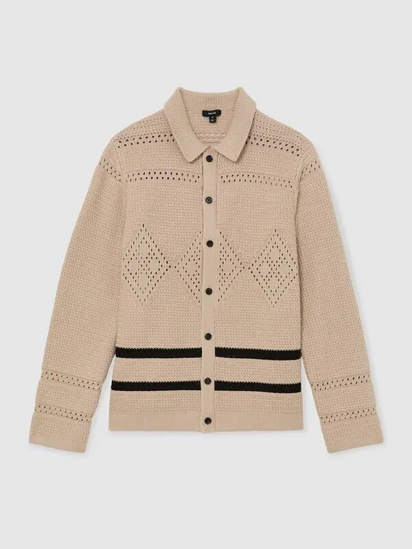 REISS Crochet-knit Button-through Jacket