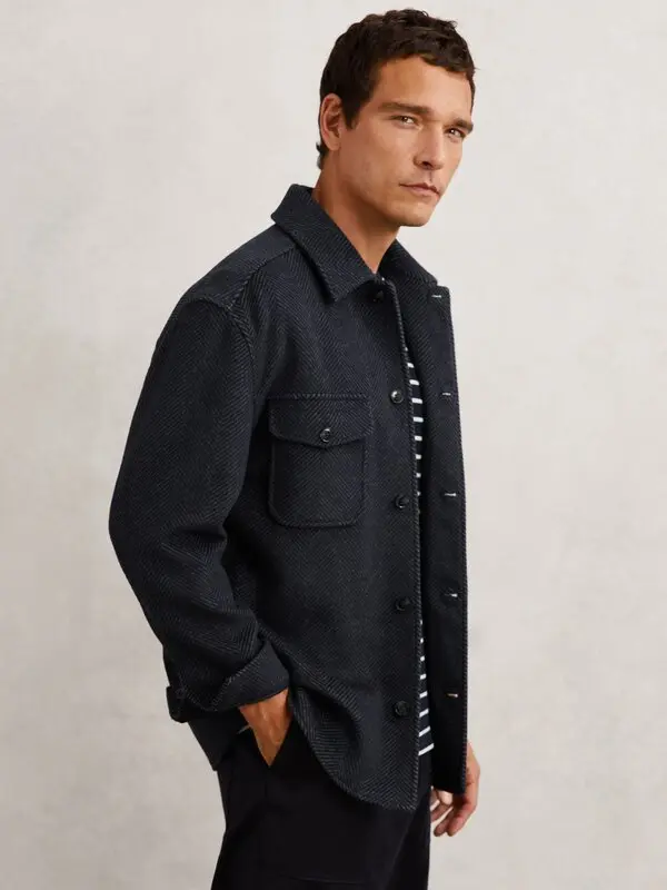 REISS Wool-blend Herringbone Overshirt