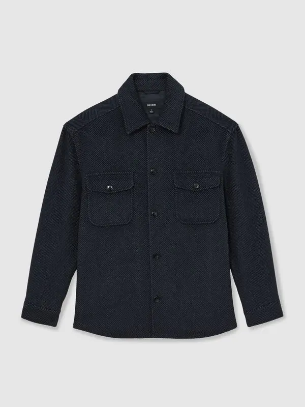 REISS Wool-blend Herringbone Overshirt