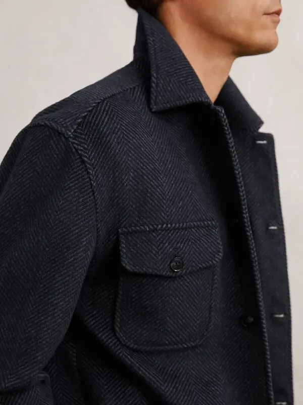 REISS Wool-blend Herringbone Overshirt