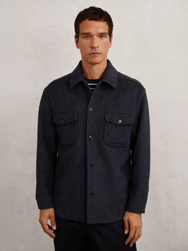 REISS Wool-blend Herringbone Overshirt