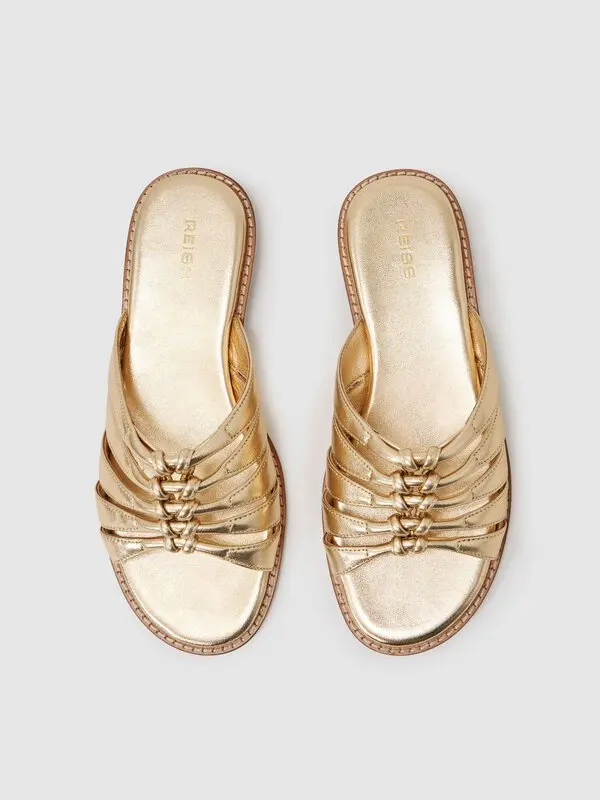 REISS Leather Metallic Knotted Flat Sandals