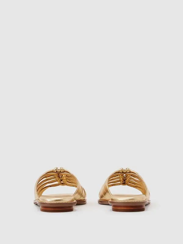 REISS Leather Metallic Knotted Flat Sandals