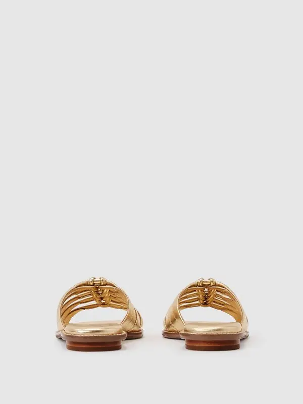 REISS Metallic Leather Knotted Flat Sandals